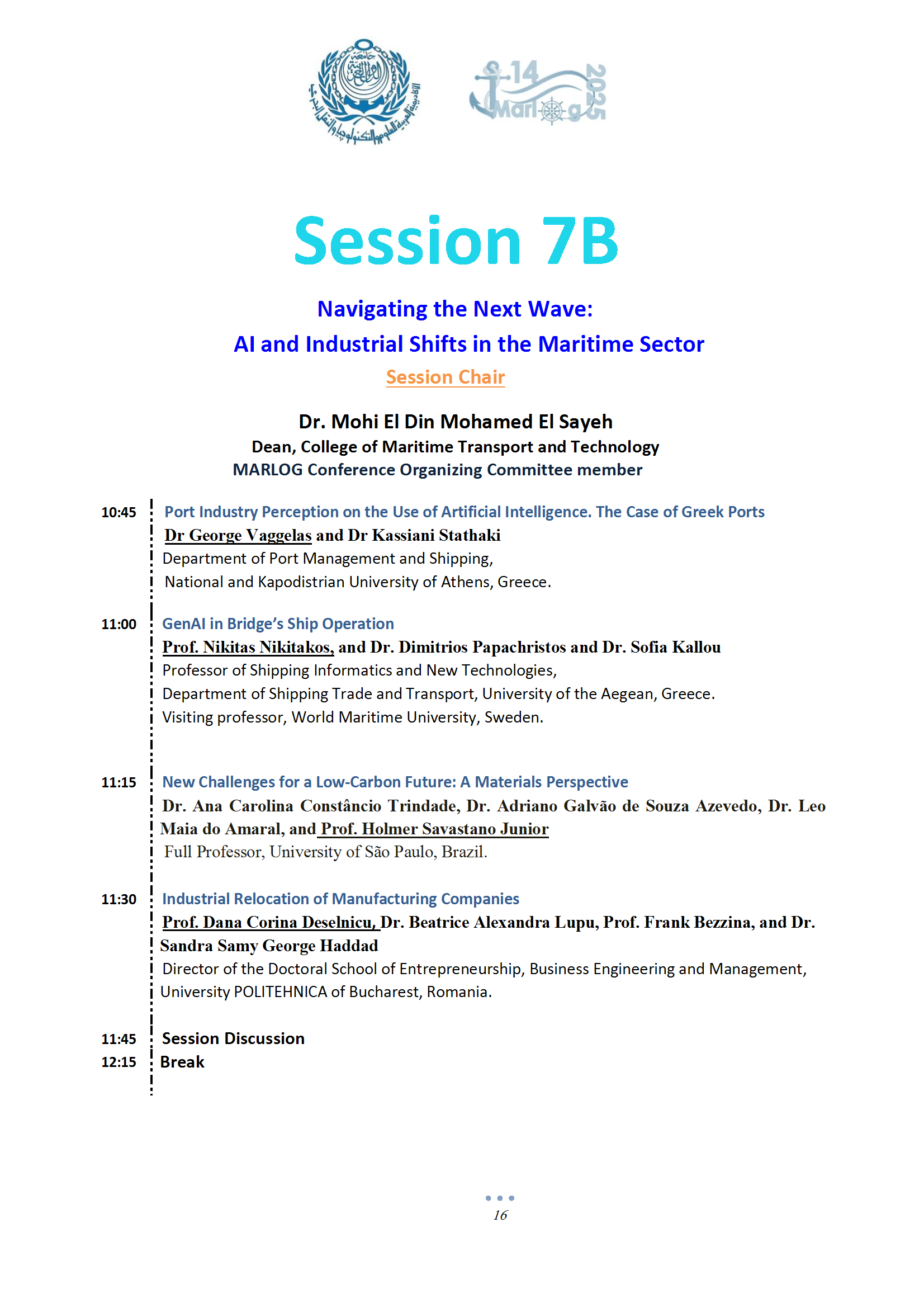 MARLOG15, 2026 | Full Program