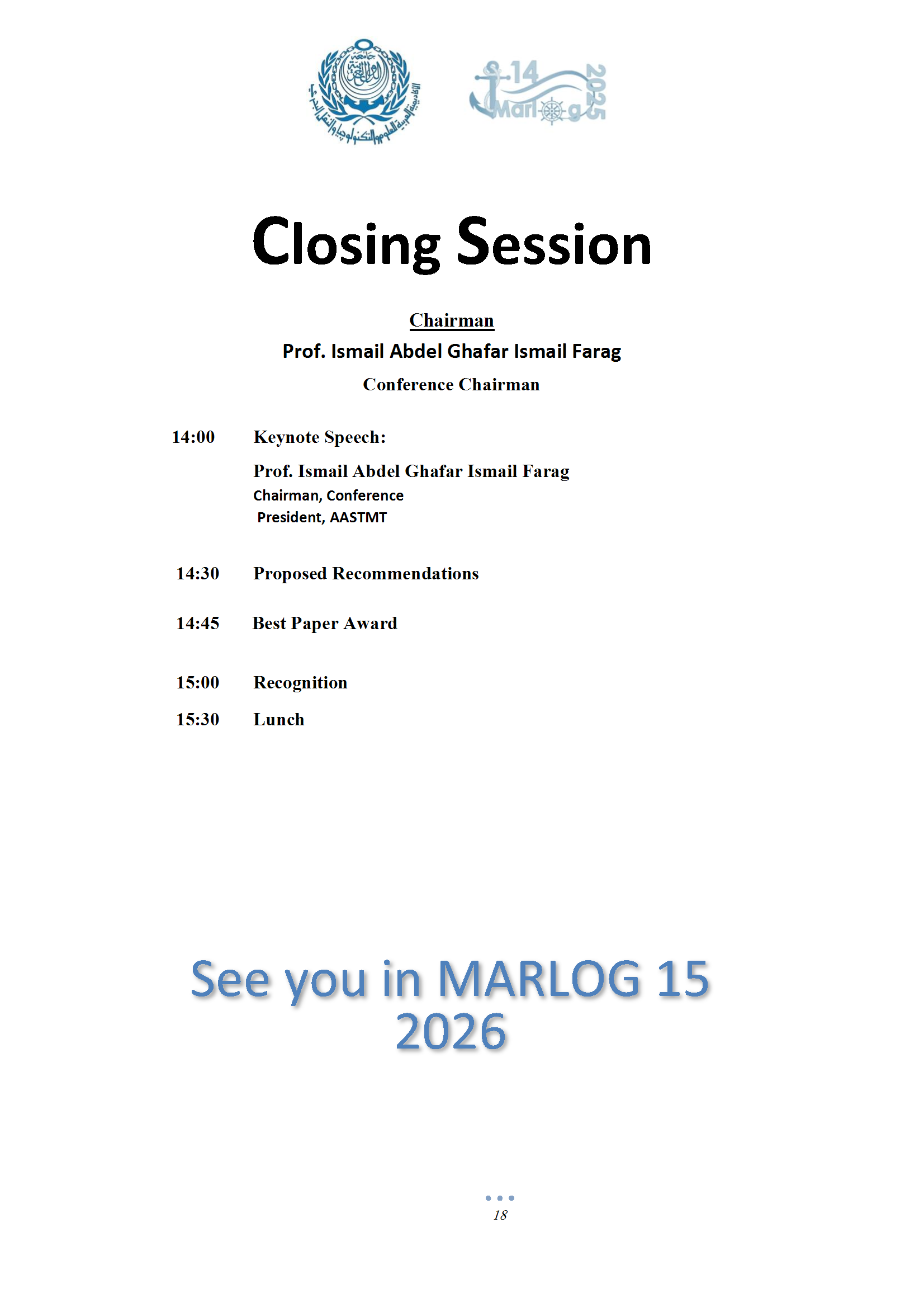 MARLOG15, 2026 | Full Program